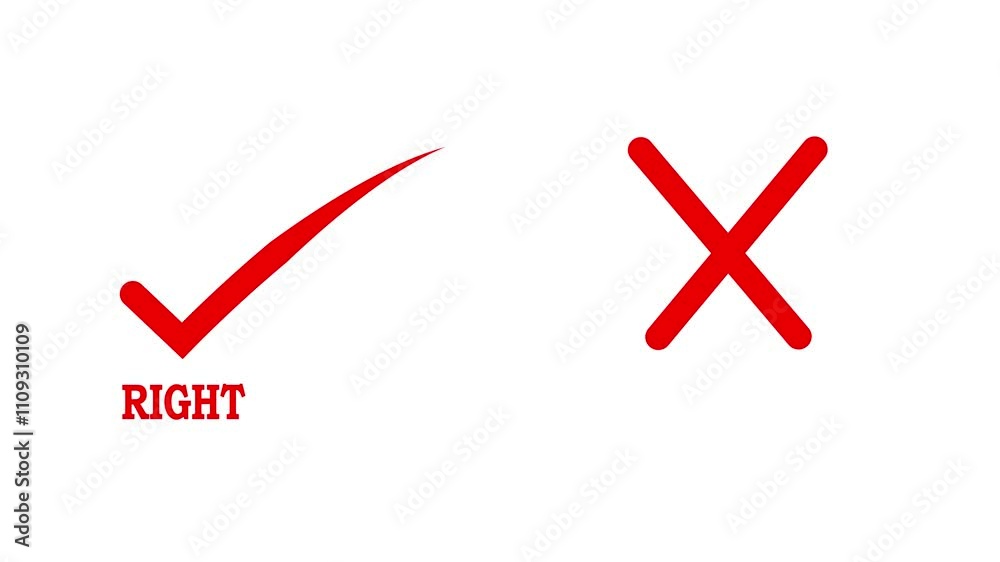 Red color Check mark icons, tick and crosses icon 4k animation video ...