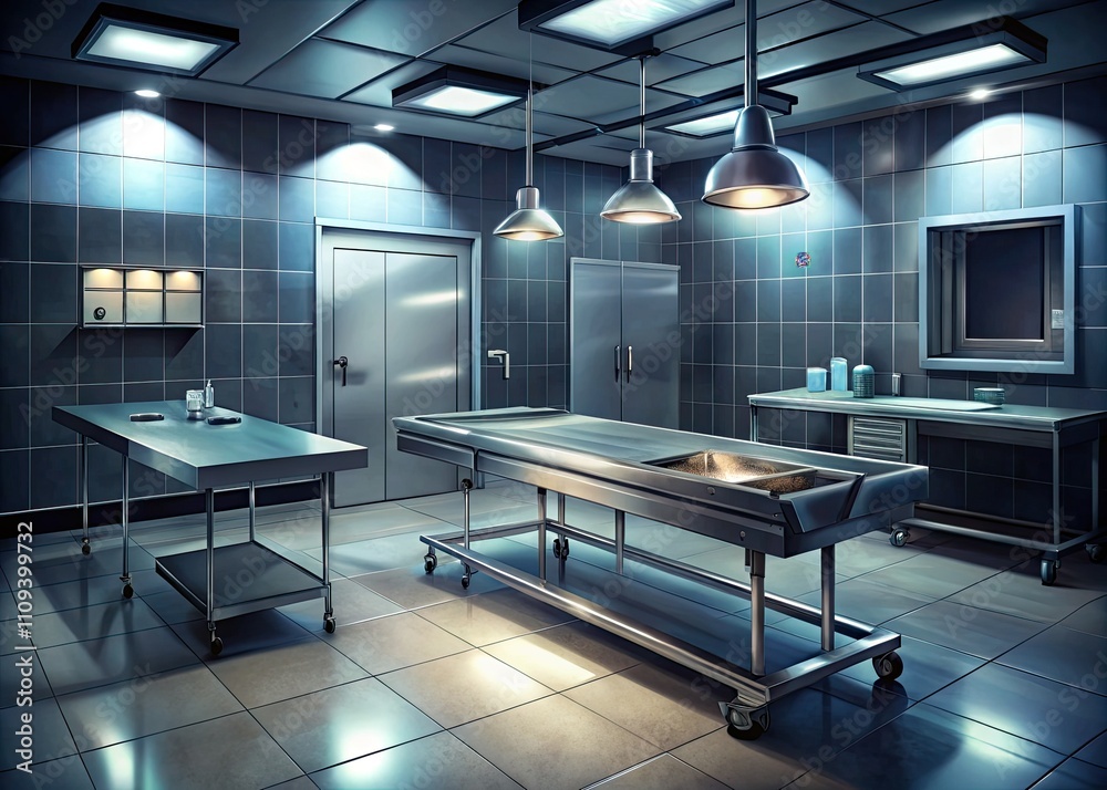 Conceptual Autopsy Room Illustration, Morgue Interior Design, Medical ...