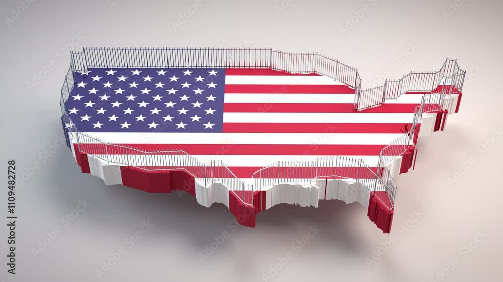 Isolation of the United States of America concept. A security fence ...