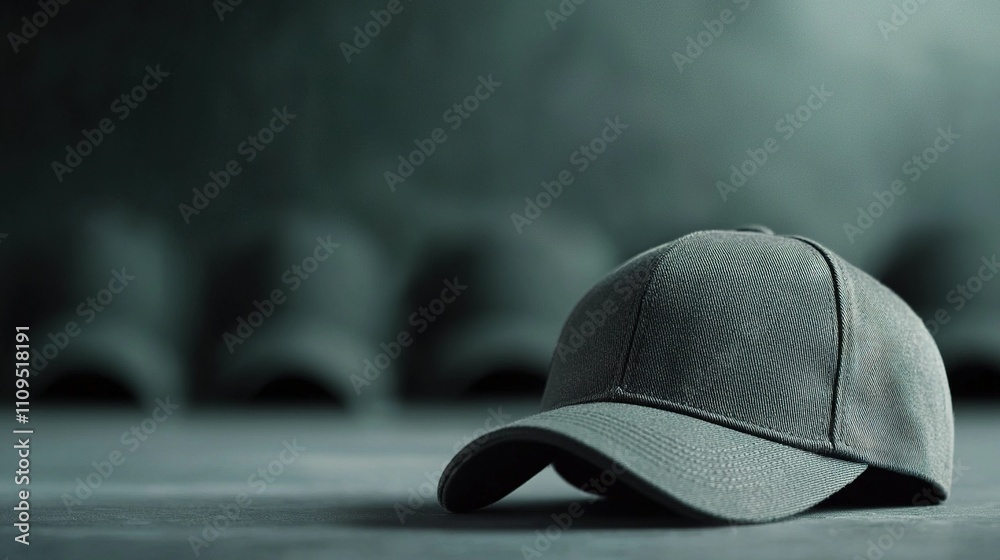 A baseball cap rests on the ground in a photo with rows of bats, in ...