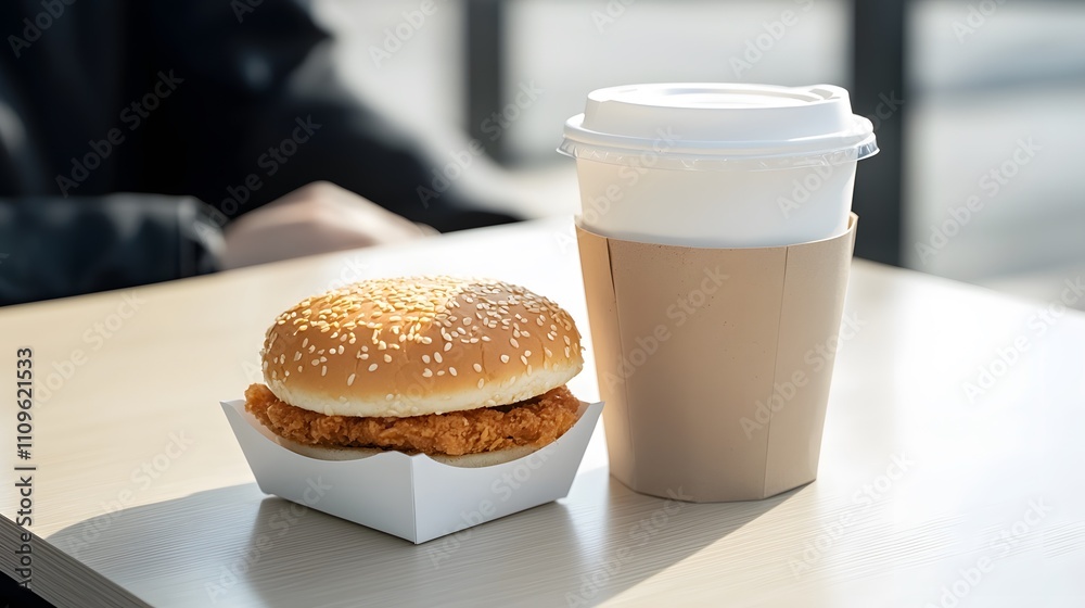 Health warning symbol on fast food meal urban setting close-up ...
