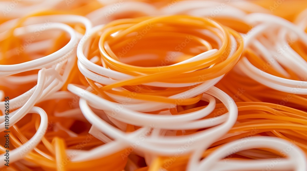 White cable ties tightly secure orange electrical cables, providing ...