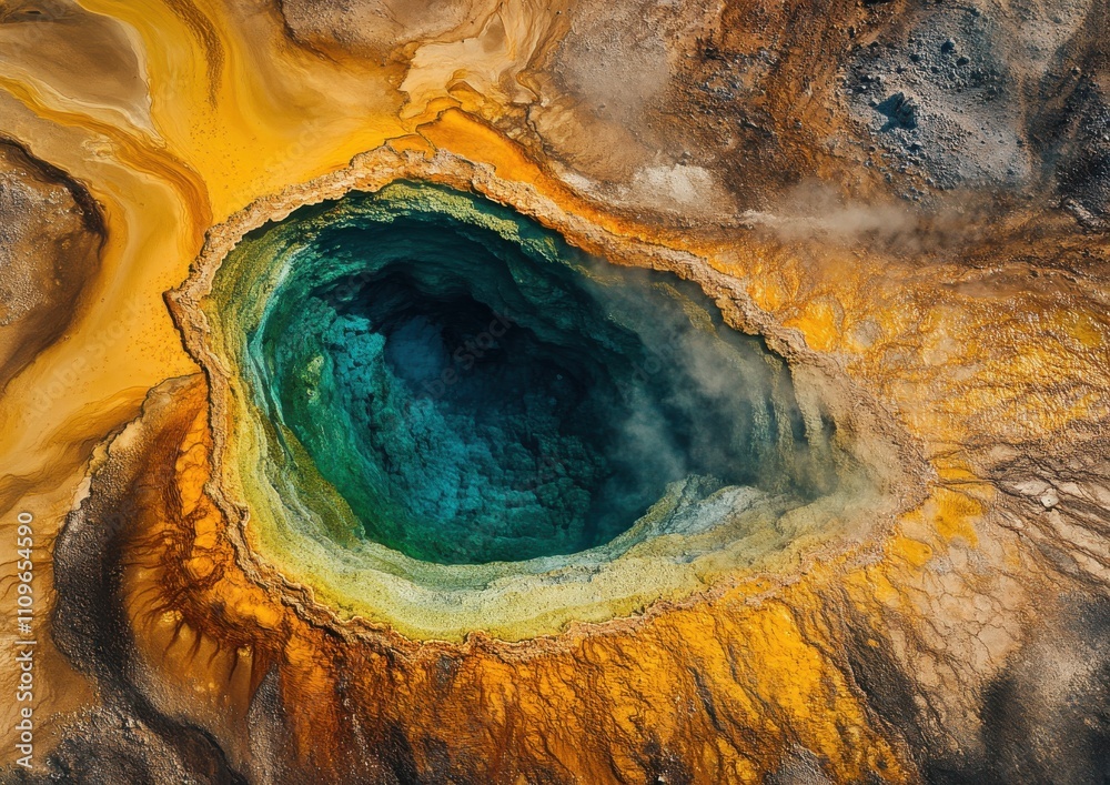 Aerial View of Vibrantly Colored Hot Spring in Yellowstone National ...