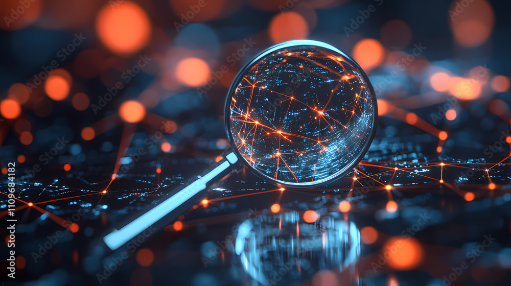 Photo & Art Print A 3d magnifying glass revealing hidden digital nodes ...