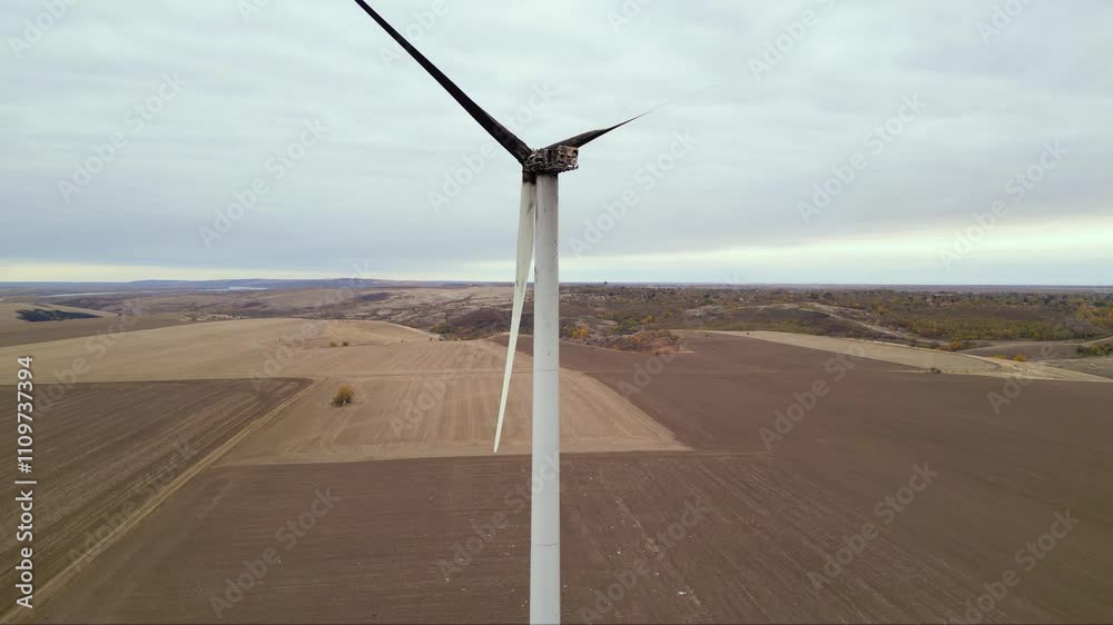 Close up footage of a burned down wind turbine generator. Lightning ...