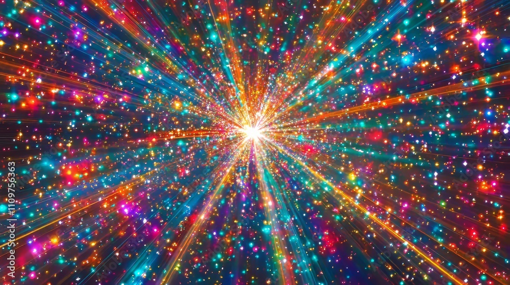 The light beams radiate from a central point, creating a vivid and ...
