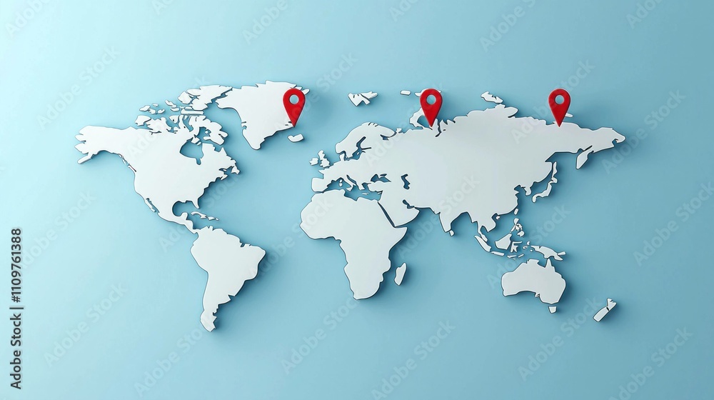 Abstract world map representation with location pins highlighting ...