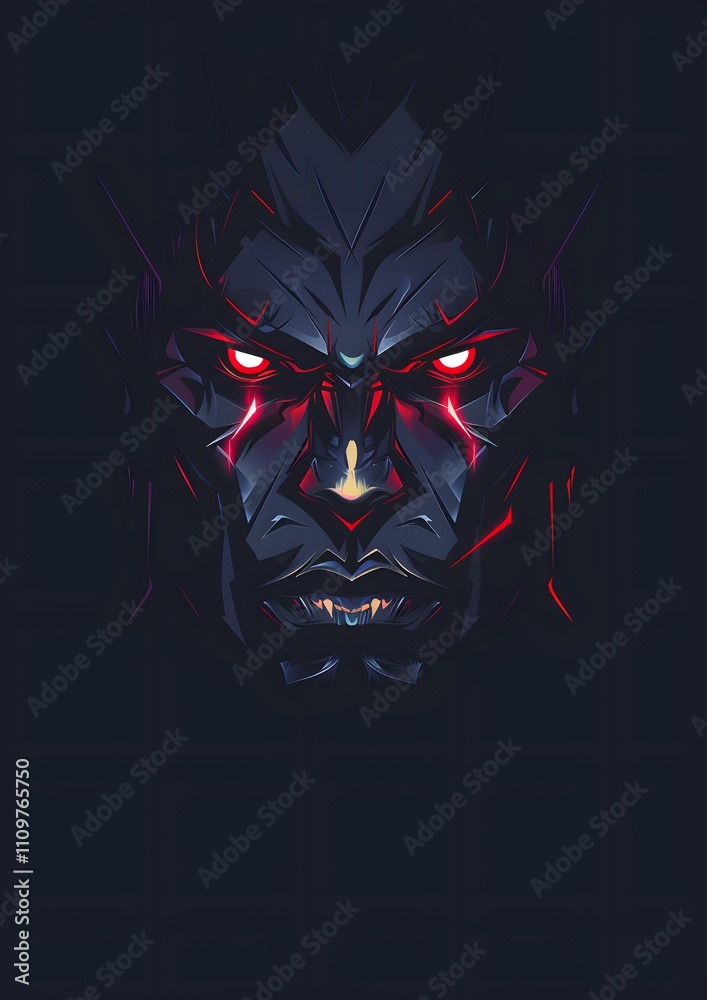 Dark fantasy portrait of a menacing figure with glowing red eyes, set ...