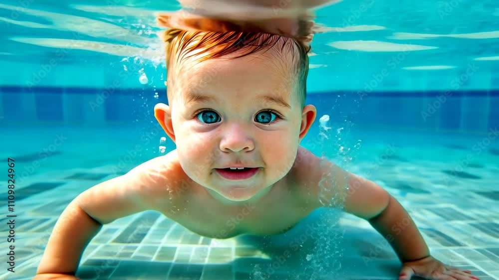 Watch as this little boy enjoys underwater baby swimming in the pool ...