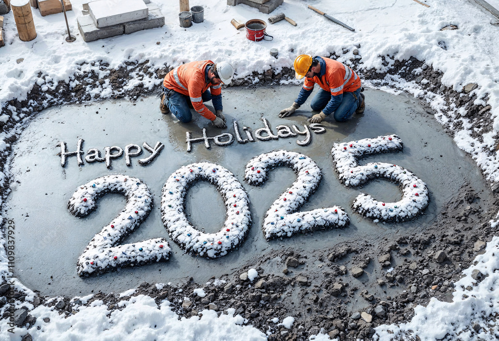 Holiday cheer displayed as workers create a festive greeting in the ...
