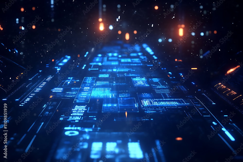 Blue digital binary data on a computer screen, creating a futuristic ...