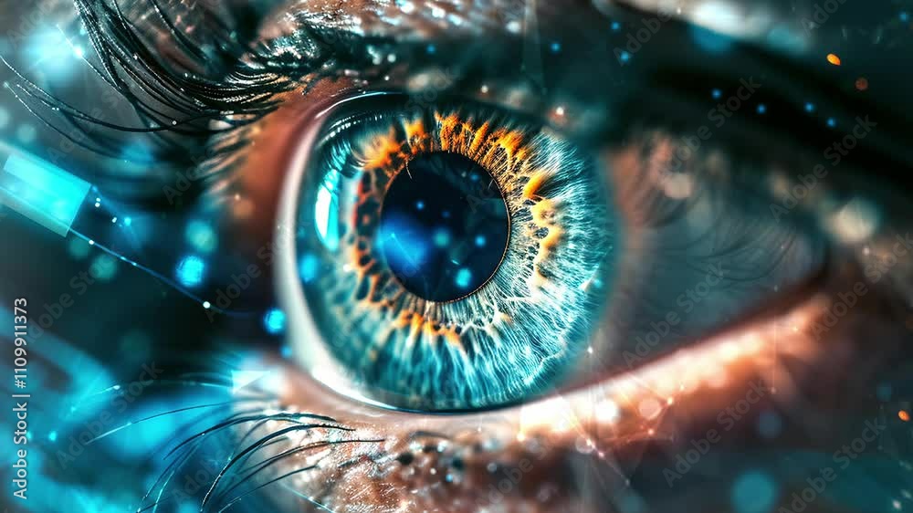 Close-up of a futuristic digital eye. Digital eye, data network and ...