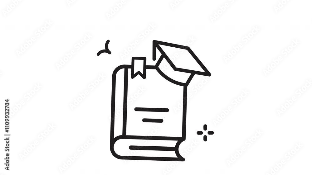 Animated graduation book with toga line art icon . Seamless looping ...