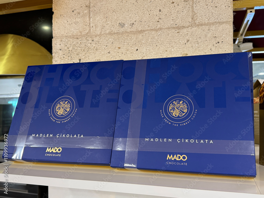 Cappadocia,Turkey-Sep.29th 2024: Mado brand logo on package. Turkish ...