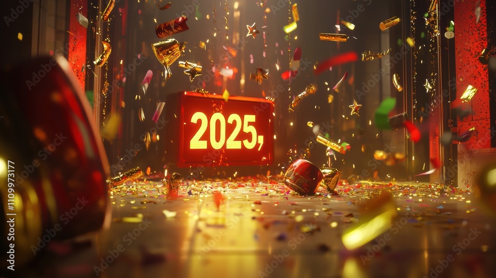New year celebration 2025 festive party atmosphere colorful confetti ...
