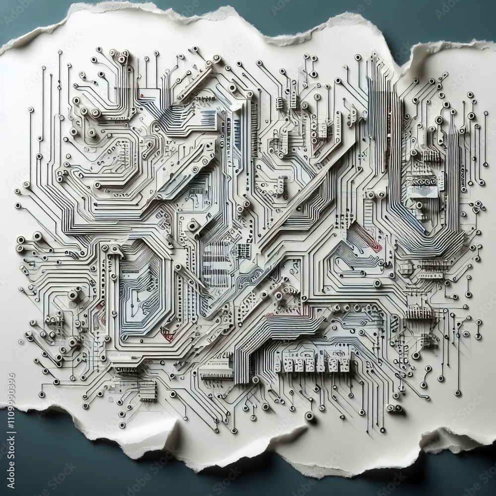 Circuit Board Design Ripped white paper with a circuit board des Stock ...