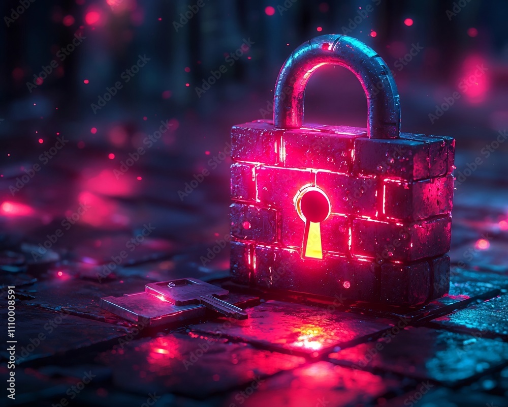 Layered Brick Padlock with Glowing Keys Floating Around Symbolizing ...