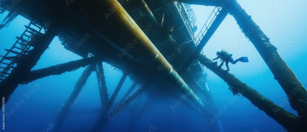 A close-up of a marine engineer inspecting underwater structures on an ...