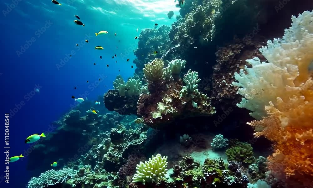 An underwater scene showcasing vibrant coral reefs with various fish ...