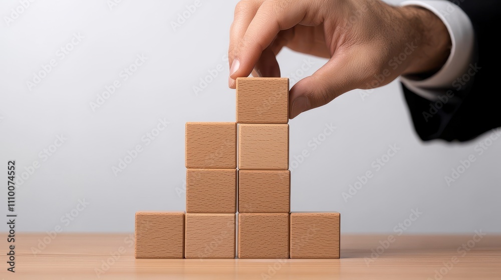Business planning is the foundation of success, like a hand placing ...
