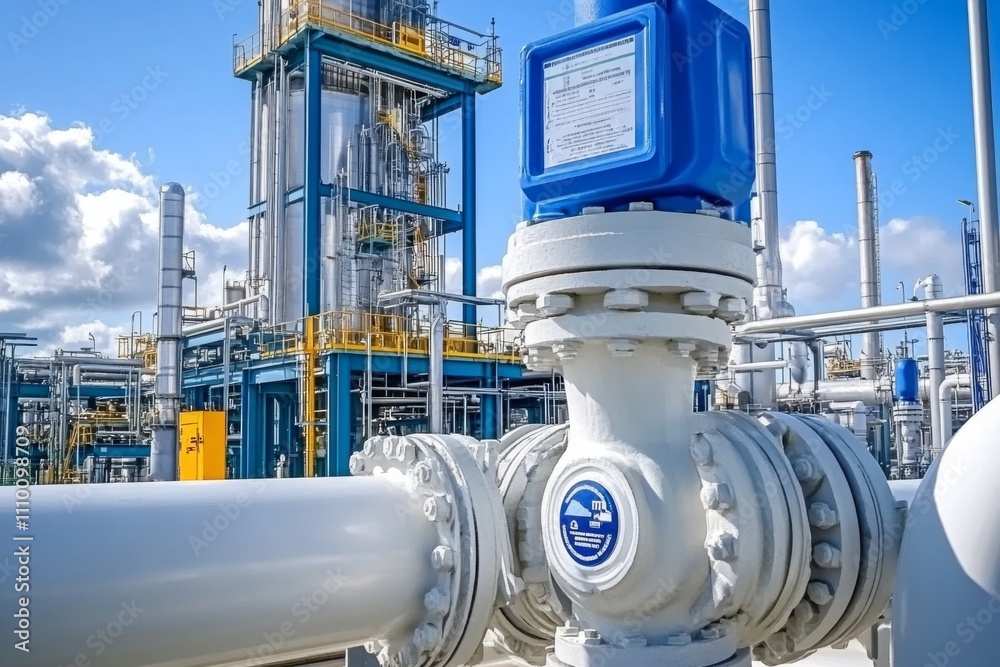 Industrial facility showing complex piping and equipment used for ...