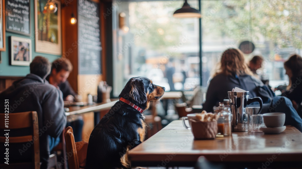Dog cafe business. Table in pet restaurant cartoon illustration. Lunch ...