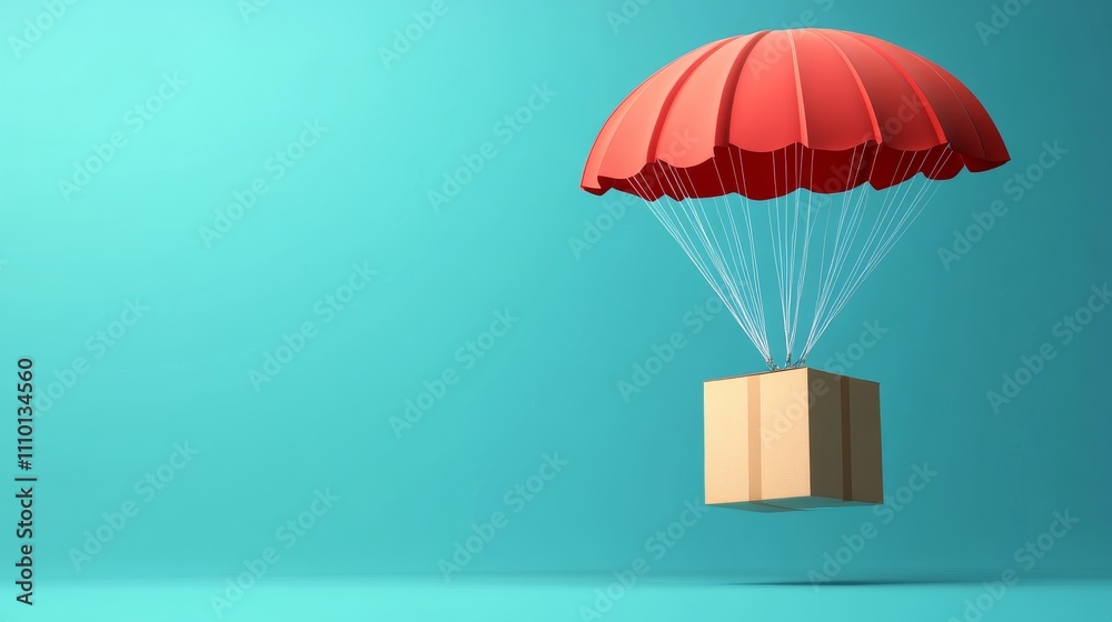 Cardboard box with parachute for delivery and logistics visuals. Stock ...