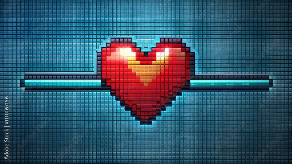Aerial View of Animated Pixel Heart Beating, Taking Damage, and Losing ...