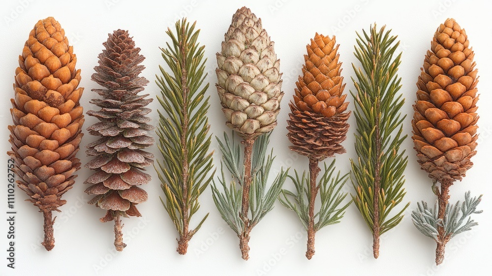 Variety of pine cones with branches showcasing Cupressus sempervirens ...