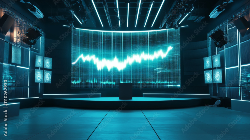Futuristic hi-tech stage layout with sound wave led screen. Scifi ...