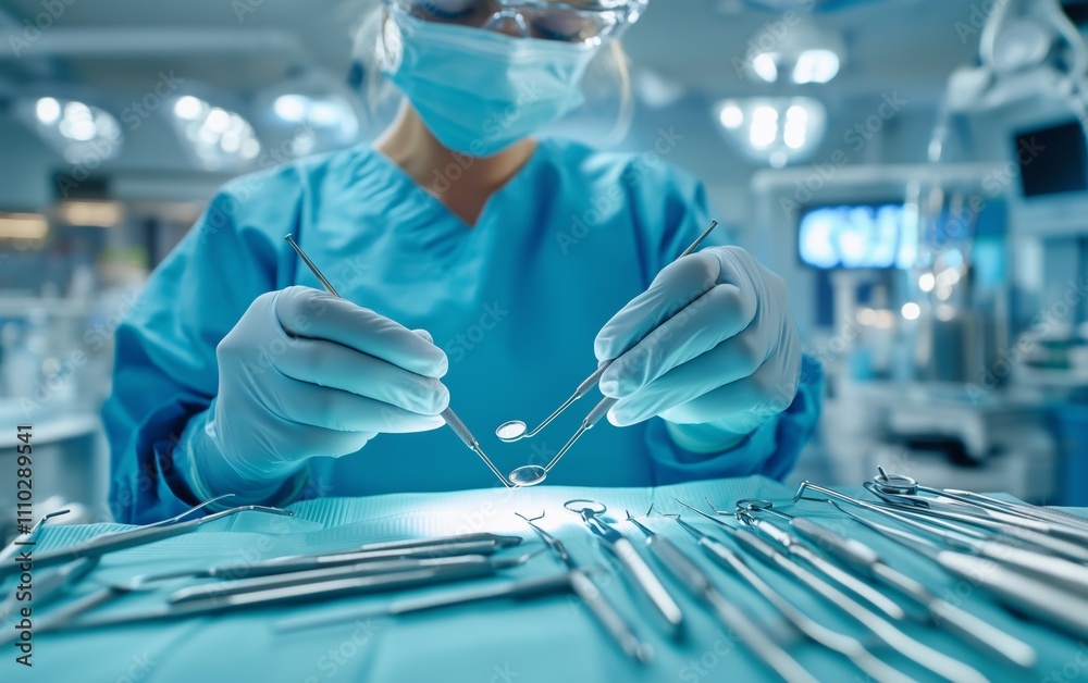Dental tools in a professional medical setting. Dentist's hands ...