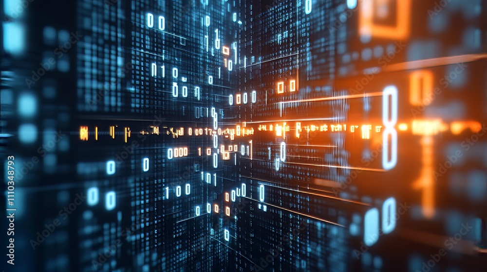 A white binary matrix code with numbers on a black background, suitable ...