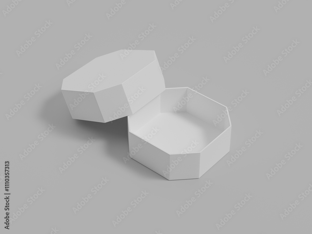 Open octagon box mockup, white octagon paper box display on clean ...