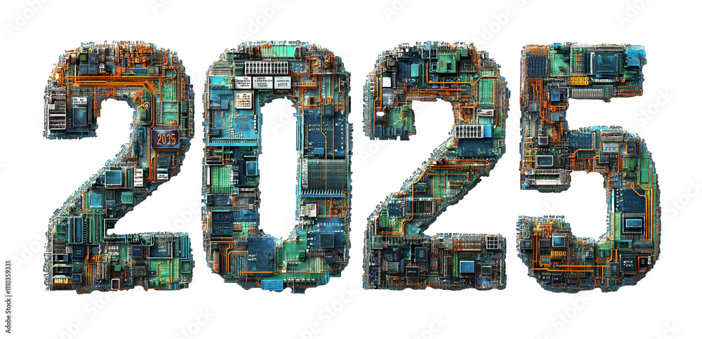 digital circuit board components number 2025, new year creative design ...