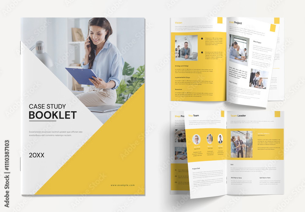 Case Study Layout With Yellow Accent Stock Template | Adobe Stock