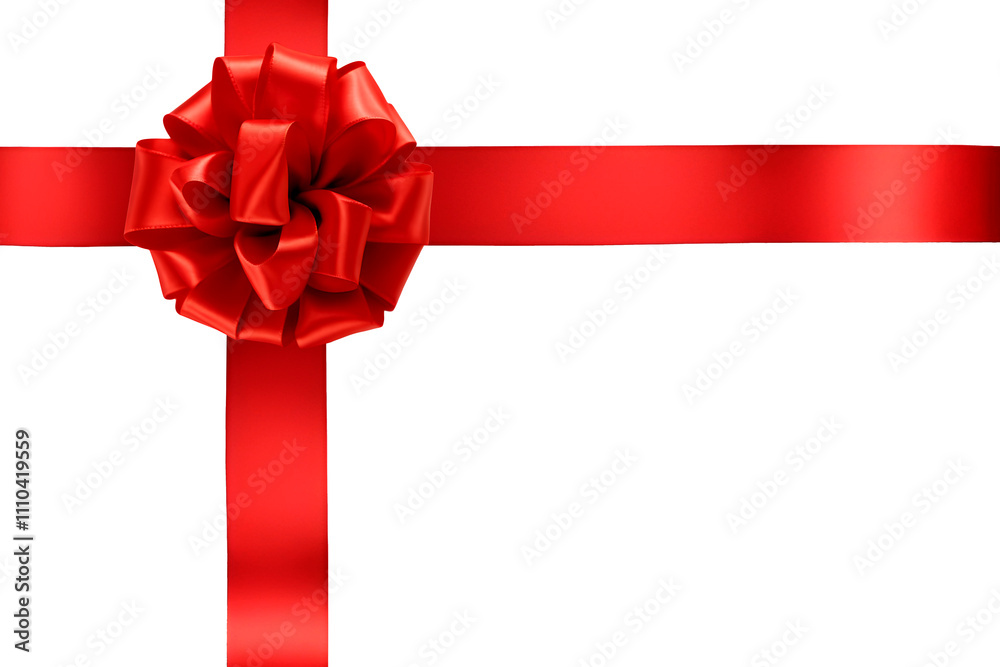 Shiny red bow with cross ribbon overlay template isolated on white ...