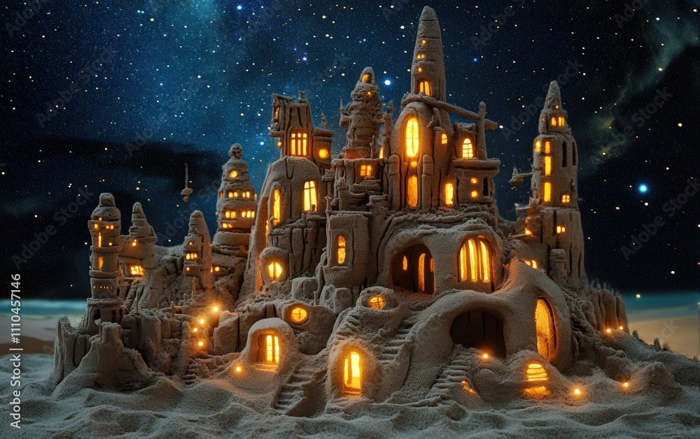 Sandcastle City A detailed sandcastle sculpted to look like a ...