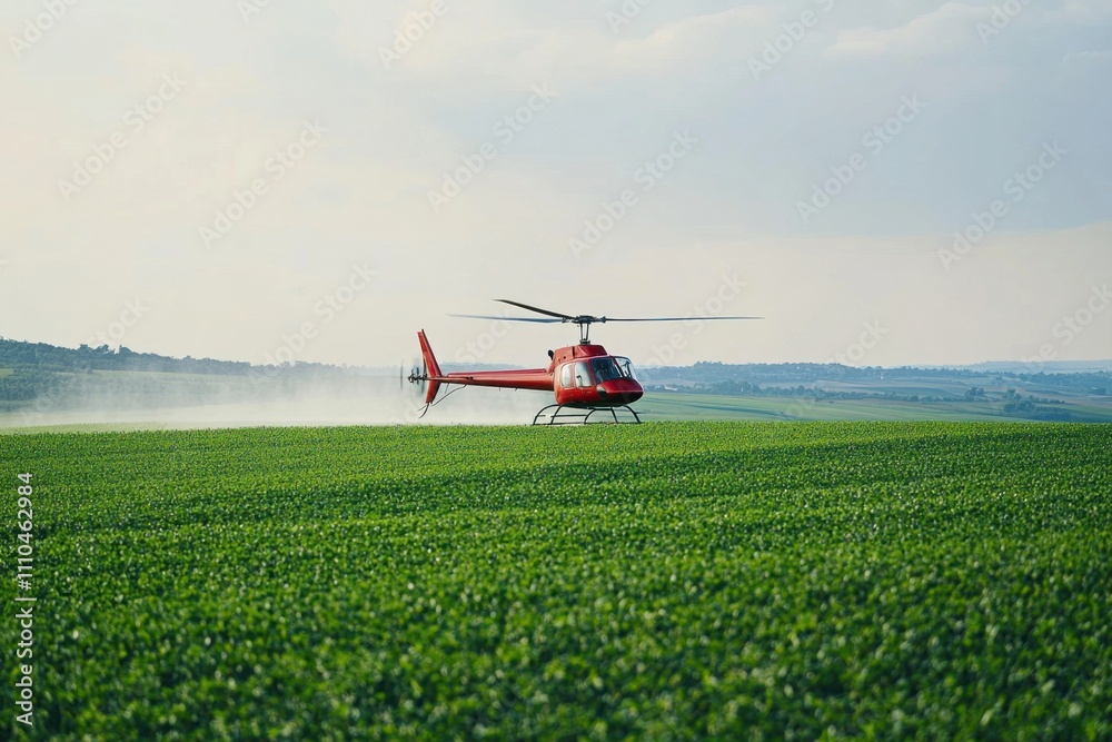 Helicopter crop spraying operation rural farmland aerial photography ...
