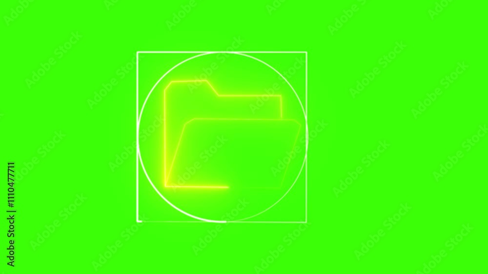 Neon glowing device folder icon animated on green screen background ...