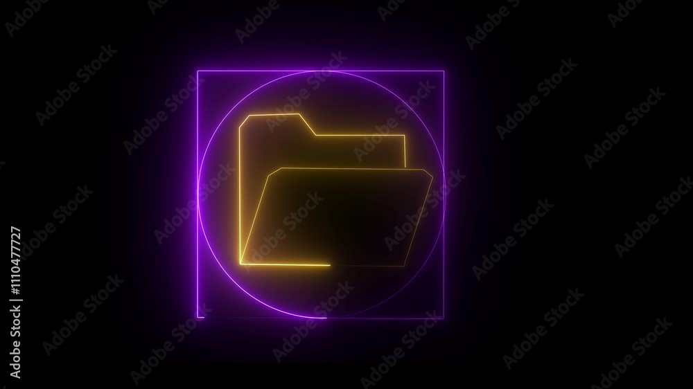 Gold neon glowing device folder icon animated on black background ...