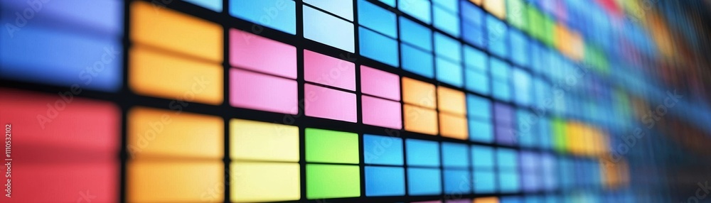 Colorful rows of matrix boxes, Visualizing a vibrant glowing ...