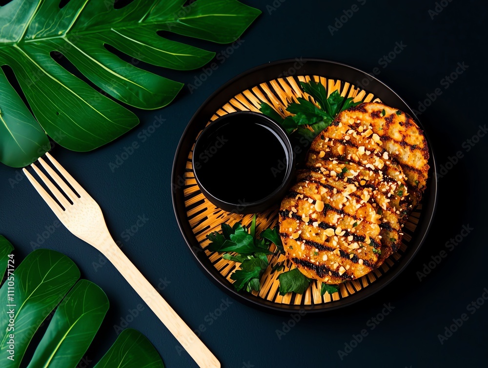 Cambodian nom krok, coconut pancakes served hot on a banana leaf with ...