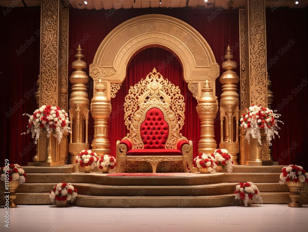 King and Queen Wedding Stage Setup with Traditional Motifs in a ...