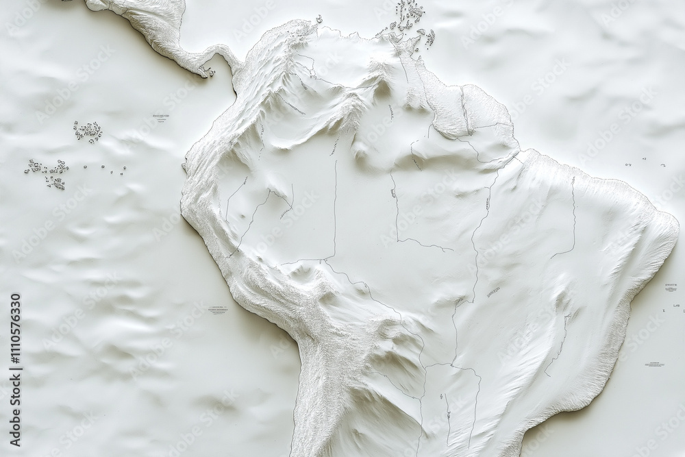 Poster Abstract white relief map of South America – Wall Art | UkPosters