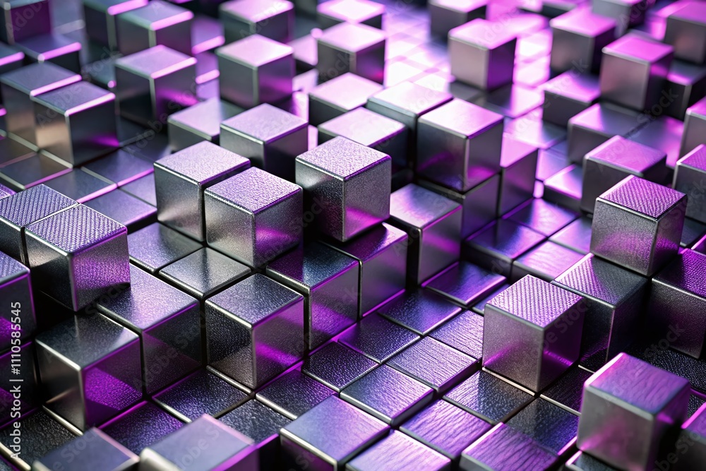 Abstract 3D Cubes Surface in Gray Graphite with Purple and Black ...