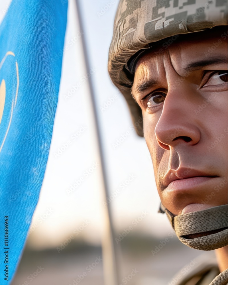 UN Flag Waving Proudly Next to a Soldier's Helmet in a Moment of Unity ...
