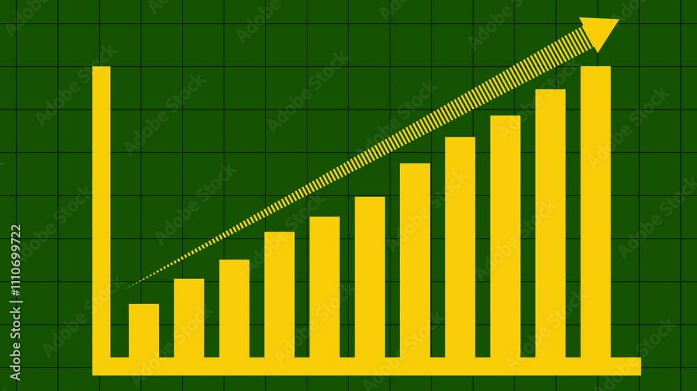 Animated financial growth chart with trend line.Animated growing arrow ...