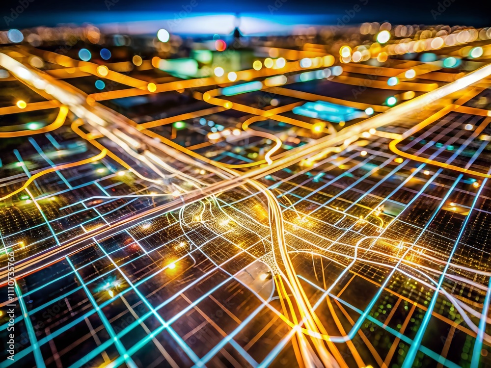 Long Exposure Street Map of Wilson, Arkansas in Black and White Lines ...
