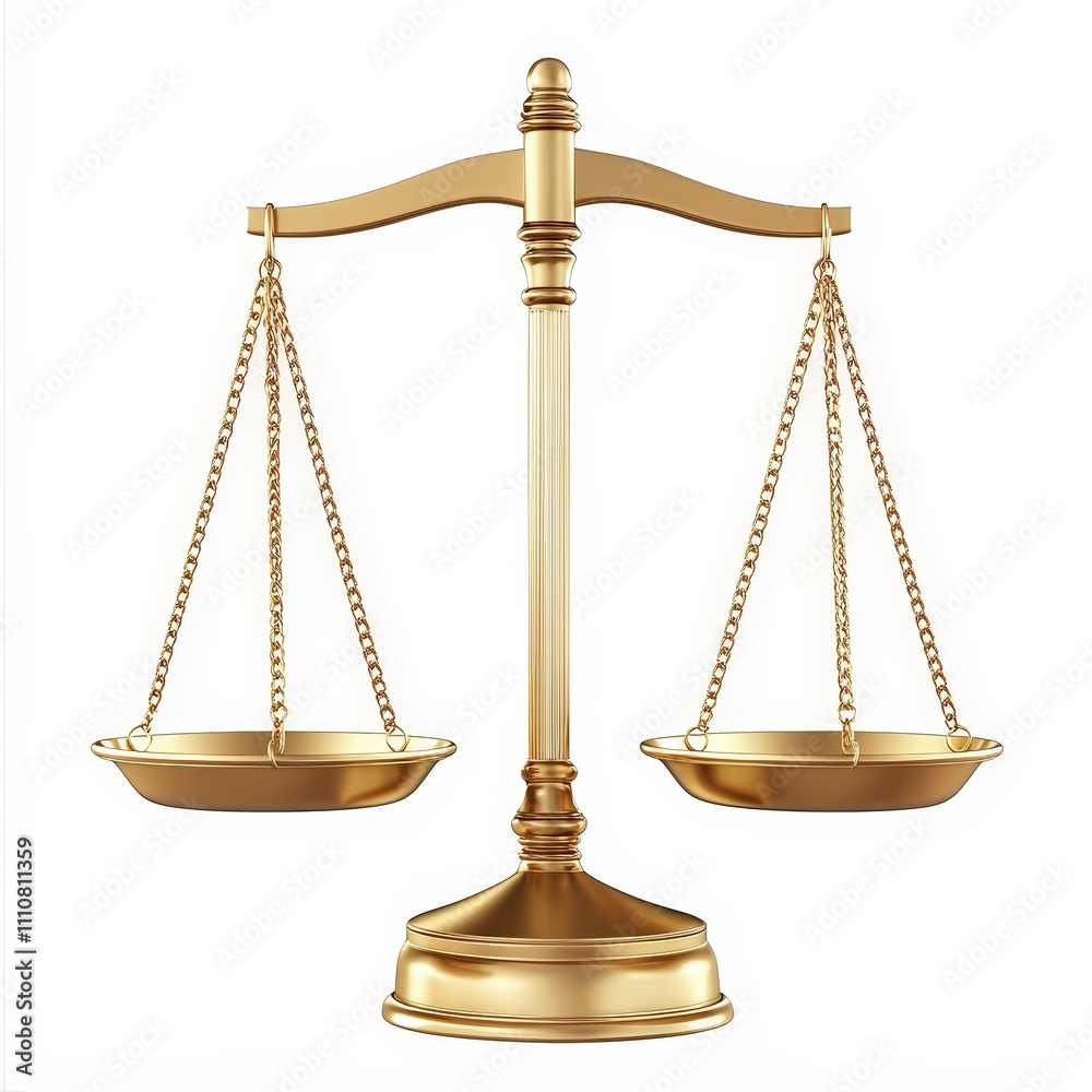 Simple, modern golden balance scales displayed on a clean white ...