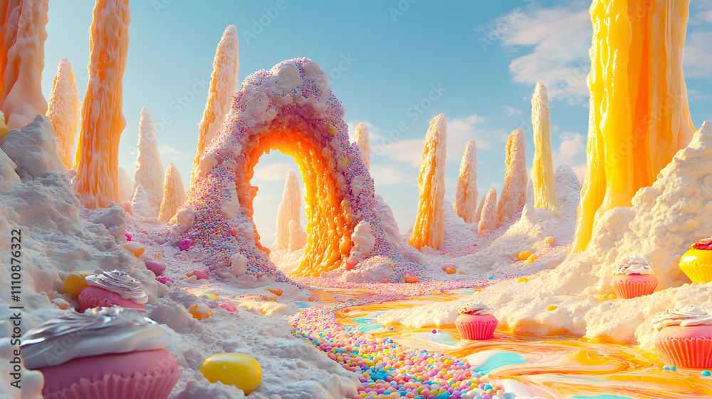 A Whimsical Jellybean Portal Leading into a Breathtaking Candy Kingdom ...